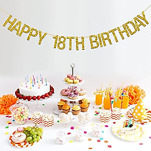 INNORU® Happy 18th Birthday Banner - Gold Glitter 18th Theme Letters Hang Bunting - 18th Birthday Party Decorations Supplies