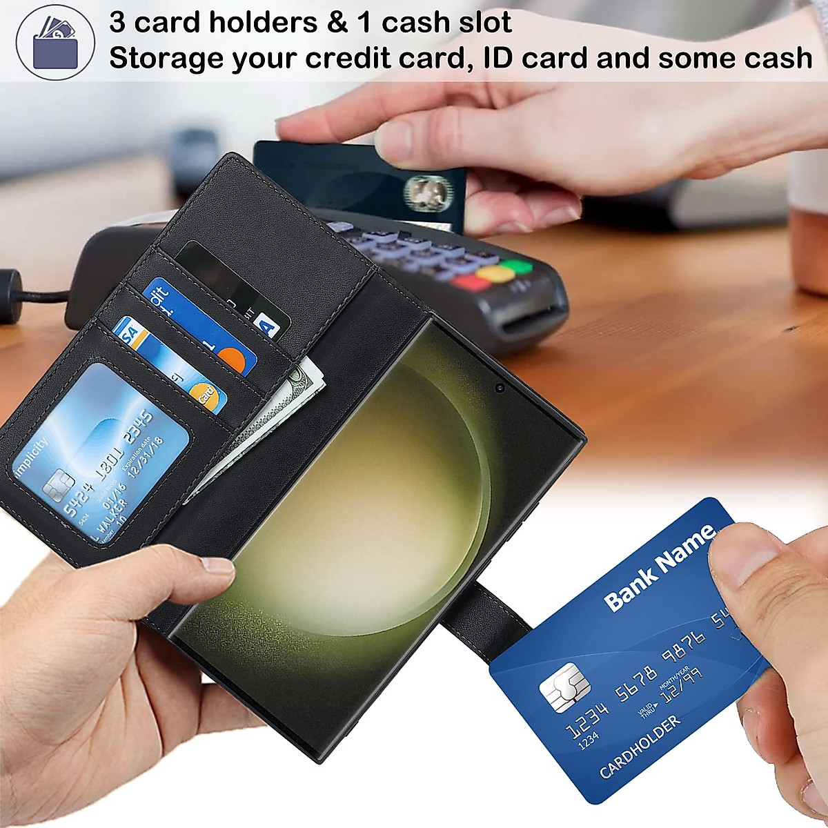 Ｈａｖａｙａ for Samsung Galaxy S23 Ultra Case Wallet magsafe Compatible Galaxy S23 Ultra Wallet case with Card Holder Detachable Magnetic flip Leather Cover for Men and Women-Black