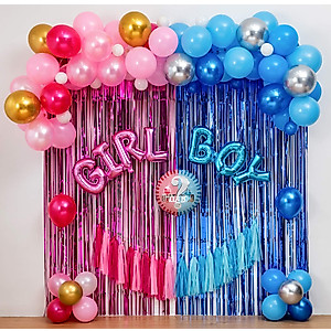 Boy Or Girl Gender Reveal Party Decoration Set,&Balloons Arch Garland Kit,Foil Balloons,Curtains,Paper tassel Garland,Balloon decoration tools,For Party Photo Backdrop (Pink/Blue) Shower Birthday
