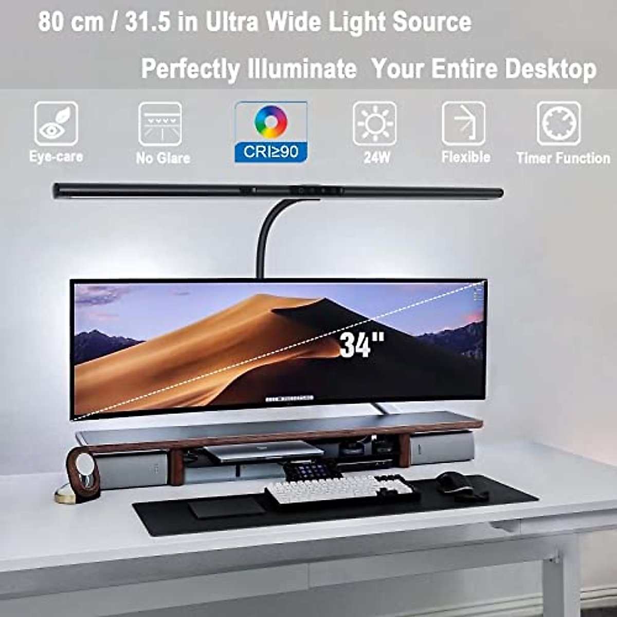 EYOCEAN Desk Lamp, 31.5" LED Desk Lamp for Home Office,24W Gesture Sensing Control Desk Light, Dimmable & Color Temperature, Eye-Caring Office Lamp, Brightest Architect Clamp Lamp for Screen/Workbench