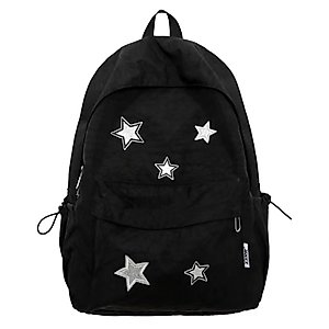 Kawaii Backpack with Cute Accessories Simple Modern Star Pattern Backpack Big Capacity Backpack (Black)