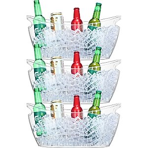 3 Pcs 5.5 Liter Clear Ice Bucket for Parties Clear Acrylic Champagne Bucket Beverage Tub Beverage Chiller Bin with Easy to Carry Handles for Wine Champagne Drink Party, Fits 3 Wine or 5 Beer Bottles