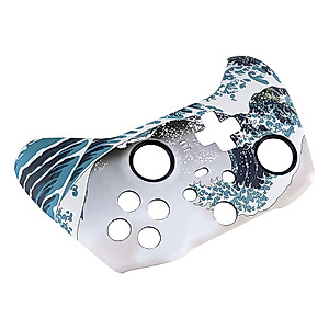 eXtremeRate The Great Wave Patterned Faceplate Cover, Soft Touch Front Housing Shell Case Replacement Kit for Xbox One Elite Series 2, Xbox Elite 2 Core Controller Model 1797 - Accent Rings Included