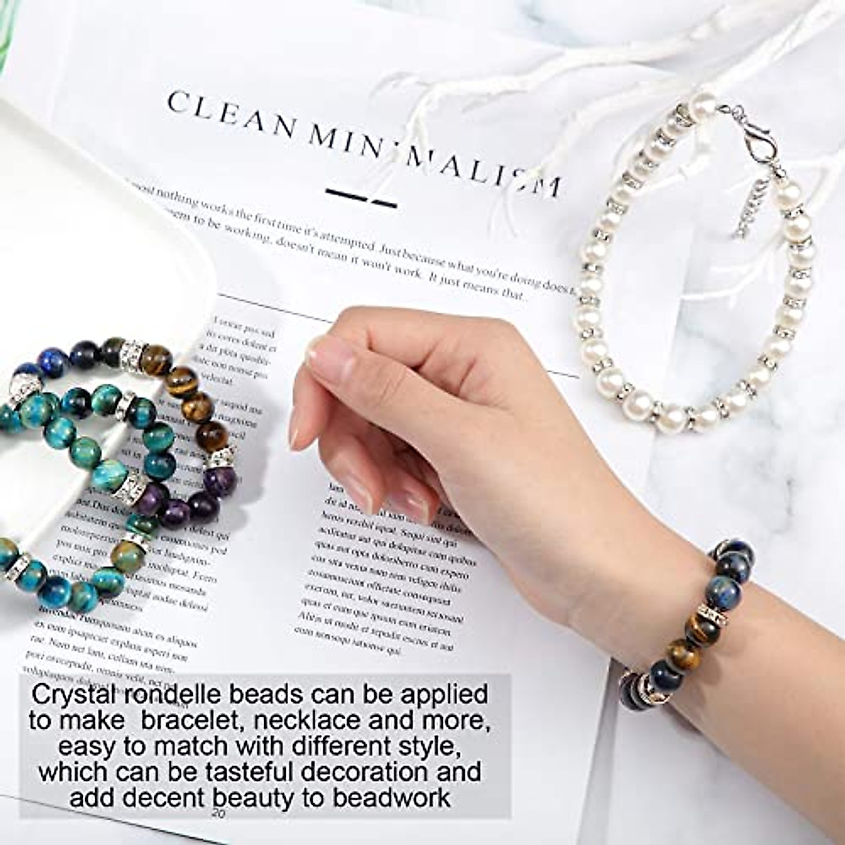 800 Pieces Round Rondelle Spacer Beads Crystal Rhinestone Loose Bead Rondelle Charm Beads 6 mm 8 mm 10 mm for Necklaces Bracelets Jewelry Making (Gold, Silver)