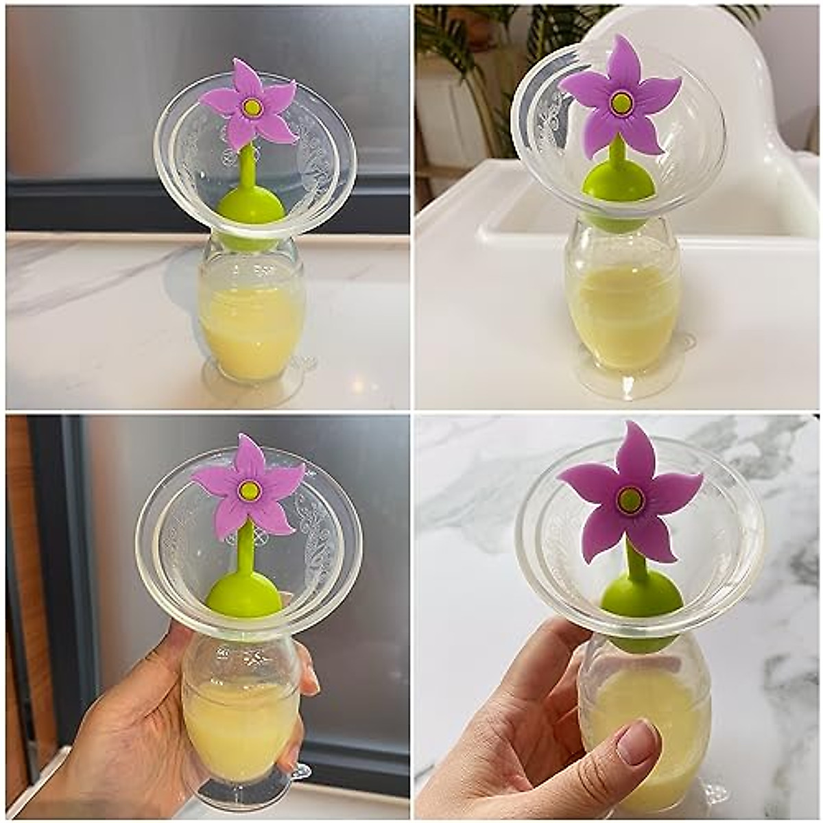 haakaa Manual Breast Pump with Suction Base and Flower Stopper Set for Breastfeeding (4oz/100ml)(Purple)