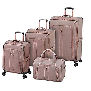 LONDON FOG Newcastle Softside Expandable Spinner Luggage, Rose Charcoal Herringbone, Checked-Large 28-Inch