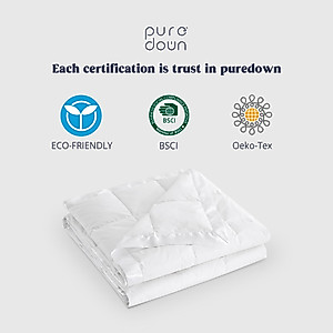 puredown® Blankets Queen Size - Soft Lightweight Down Blanket for All Seasons, Cozy Warm Luxury Bed Blanket with Satin Trim, Cotton Cover, White (90"X90")