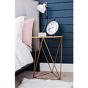 HomePop Metal Accent Table Triangle Base Round Mirror Top, Gold