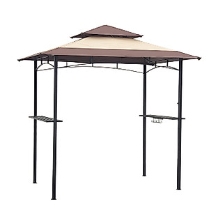 8'x 5' Grill Gazebo, Pop up Outdoor Gazebo, with 2 Storage Shelf and Hook Up, Double Tiered Grill Canopy Barbecue Gazebo, Waterproof Grill Canopy Shelter for Patio Backyard Sun Shade BBQ Canopy