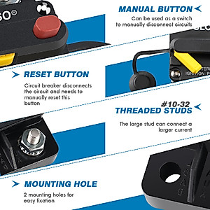 GLOSO Circuit Breaker 50 A E69 for Marine Truck Boat RV Automotive Mid Range Mini T3 Manual Reset Switchable Compact Medium IP66 (50 A)