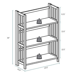 Casual Home 3-Shelf 27.5" Wide Folding Stackable Bookcase, Honey Oak (New)