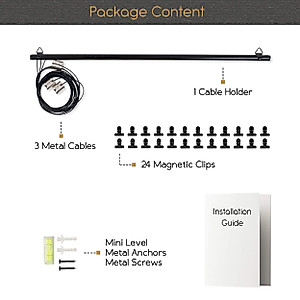 You Have Space WAJER Picture Hanging Kit with 24 Magnetic Clips for Pictures, Polaroids, Kids Crafts and Artwork, Metal Black