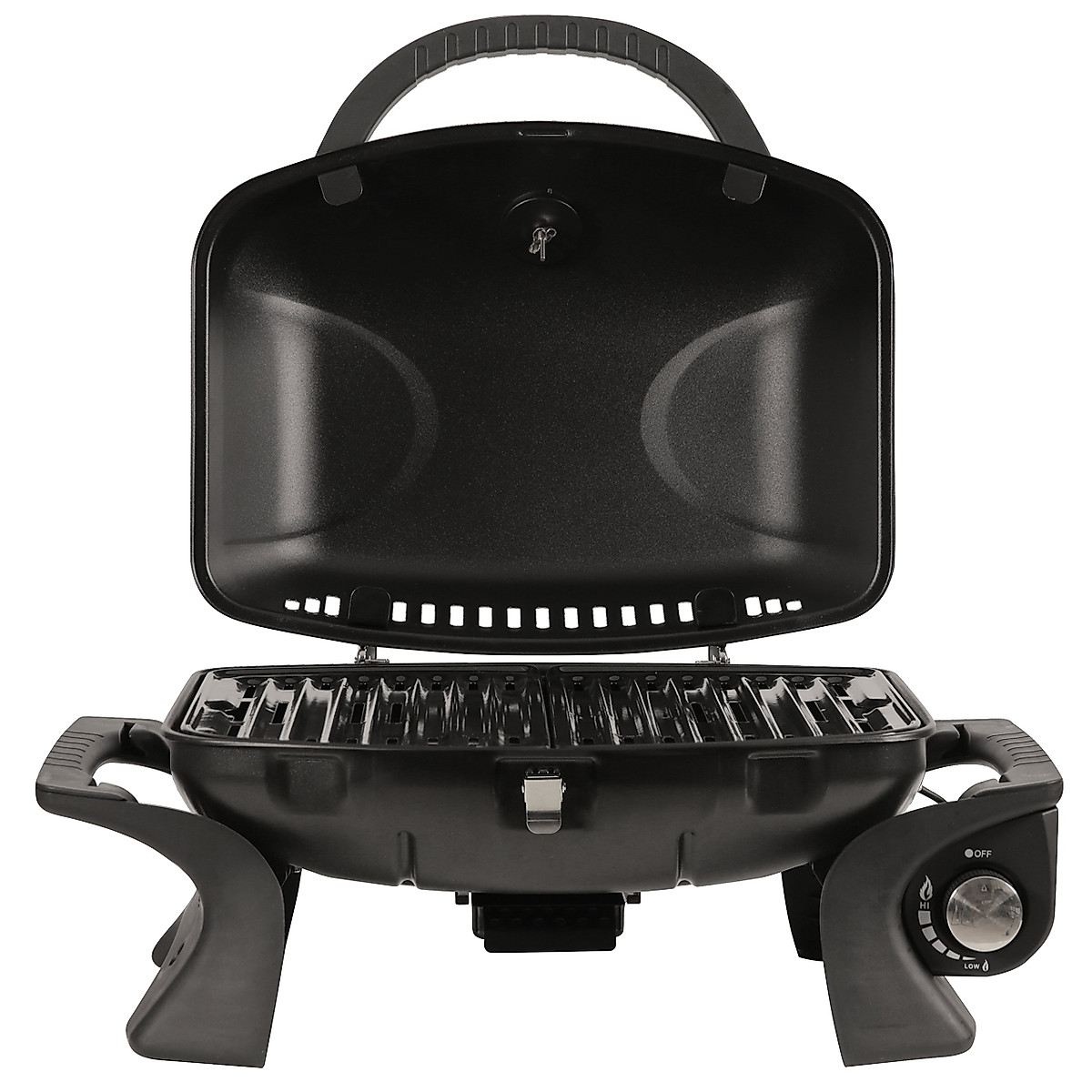 George Foreman Portable Gas BBQ with Integrated Thermostat, Black, Lightweight & Compact, Steel Body & Automatic Ignition, Gas Barbecue, GFSBBQ1