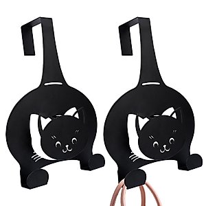 LMTGLDT Over The Door Hooks,2pcs Black Cat Coat Hooks for Hanging Clothes,Towels,Over The Door Towel Rack for Bathroom,Metal Over Door Hook for Bathroom Bedroom,Black Cat Door Hooks Decoration Gifts