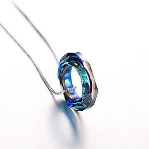 AOBOCO 925 Sterling Silver Necklace with Austrian Crystals Jewelry Packaged with Jewelry Box Birthday Jewelry for Her Women for Lover (Dia 0.78" Circle Blue)