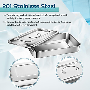 Fabbay 2 Medical Surgical Trays 201 Stainless Steel Dental Instruments Tray Organizer Holder Sterilized Metal Box with Lid and Handle Grip for Medical Surgical Dental Instruments (9 Inch)