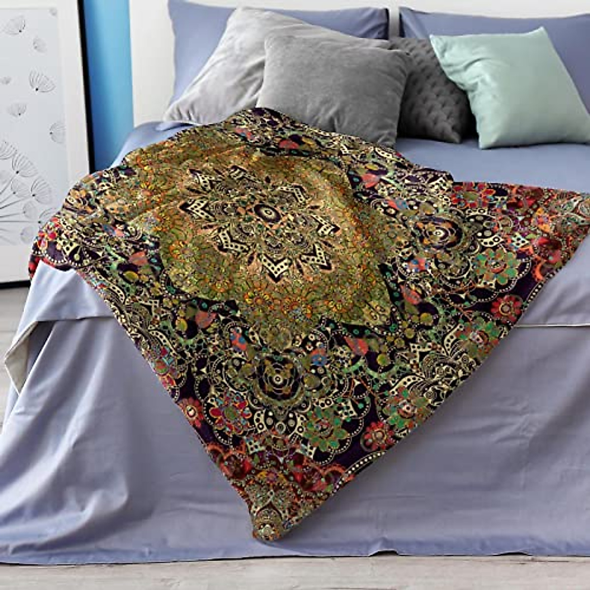 Throw Blanket Lightweight Microfiber Fleece Blanket,Paisley Floral Mandela,Soft Cozy 59.0x78.7 Bed Blankets