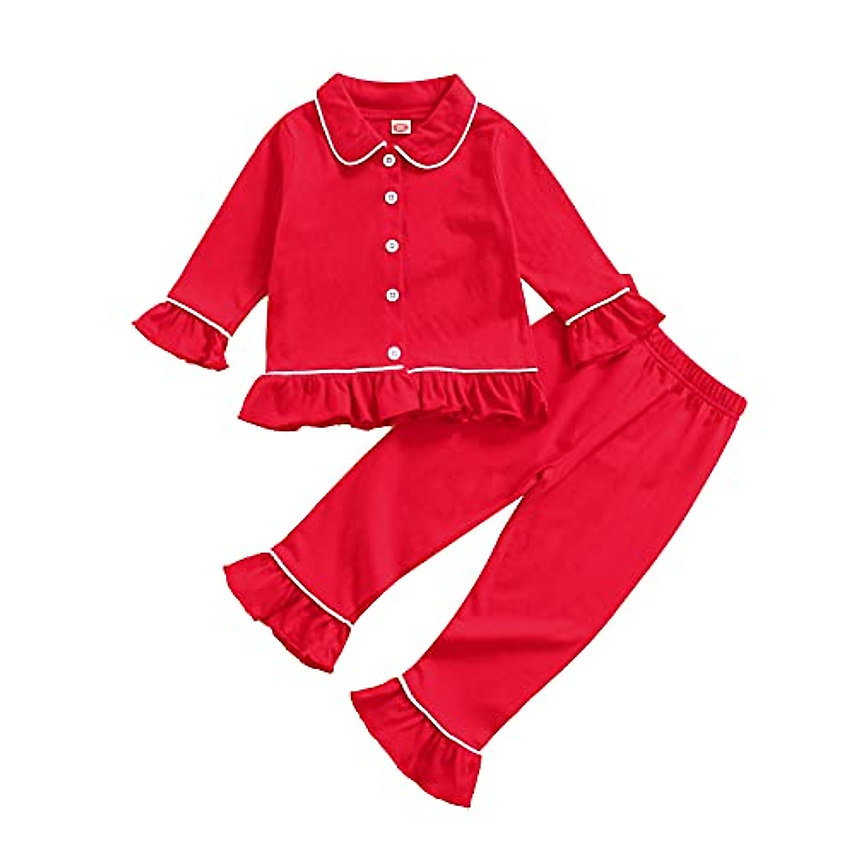 Rtnnsbbfcm Pajama Set for Kid Baby Boy Girl Button-up Cotton Pajama Sleepwear Nightwear Loungewear Clothes Set (B2 Red, 2-3 Years)