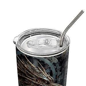 64HYDRO 20oz Steampunk Mechanical Engineer Clockwork Dragon Tumbler, Gaming, Gamer Gifts for Dragon Lovers, Stainless Steel Double Wall Vacuum Insulated Coffee Mug, Travel Cup with Lid - AB