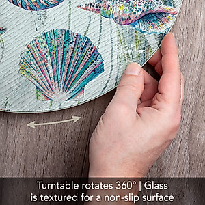 CounterArt Jewels of The Sea 4mm Heat Tolerant Tempered Glass Lazy Susan Turntable 13" Diameter Cake Plate Condiment Caddy Pizza Server