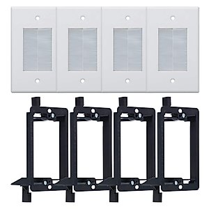 Kebulldola 1 Gang Wall Plate 4 Pack, Large Opening Cable Passthrough Wall Plate, 1-Piece Style with Low Voltage Mounting Bracket