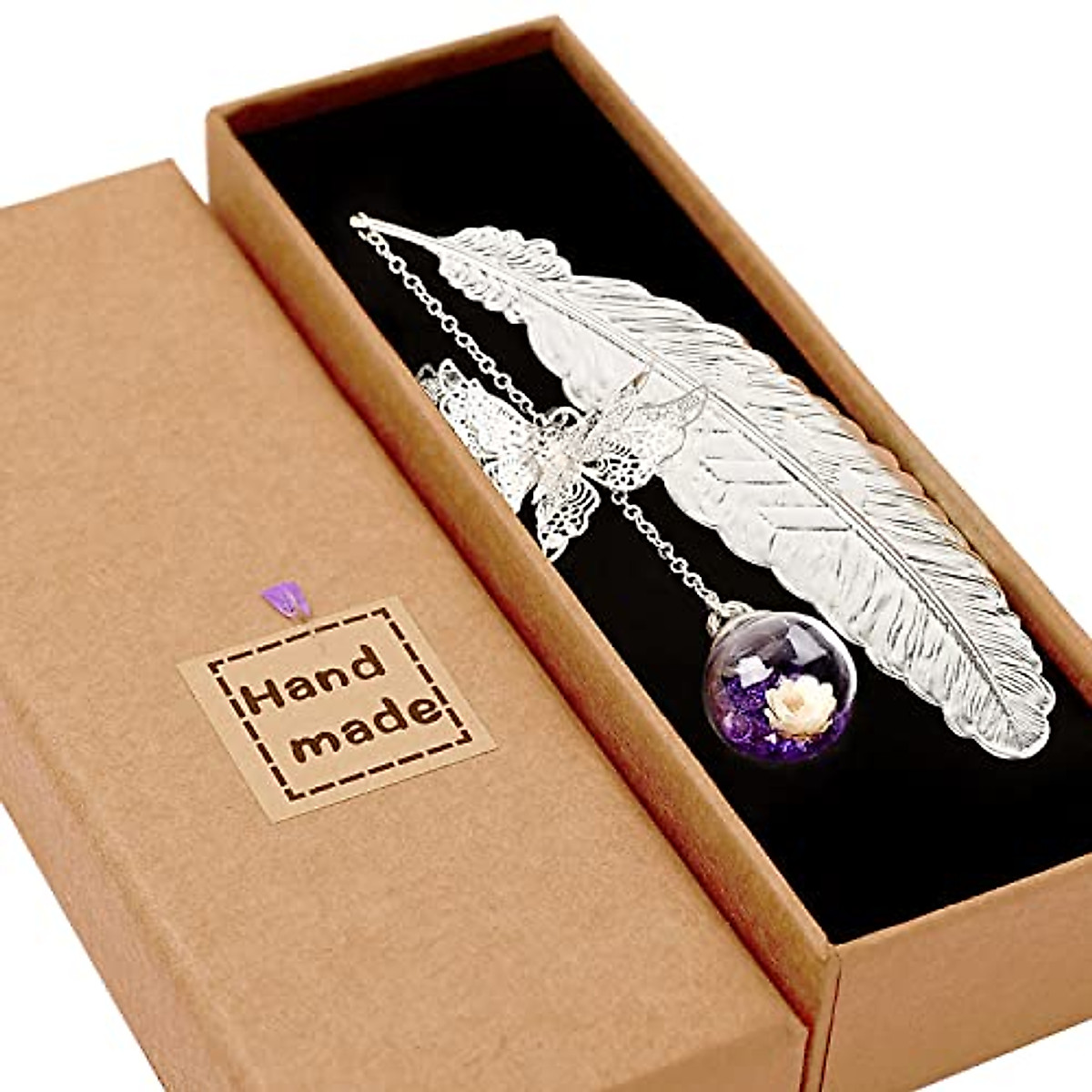 Toirxarn Metal Feather Bookmarks with 3D Butterfly Pendant - Perfect Teacher Appreciation, and Birthday Gift for Women, Her, Mom, Librarian, and Book Lovers - Unique Page Marker