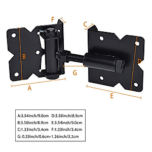 Self Closing Gate Hardware Hinges Heavy Duty for Wooden/Vinyl/PVC Fences,90 Degree Adjustable, with Installation Screws and Swing Adjuster Tool,2 Pack/Set,Black