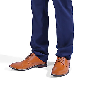 Mofri Men's Oxford Dress Shoes Classic Cap Toe Formal Lace Up Dress Shoes(Brown Pu,7.5)