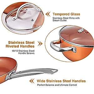 Copper Pots and Pans Set Nonstick 10-Piece Ceramic Cookware Set, Stainless Steel Handles, Dishwasher & Oven Safe, PFOA/PFAS-Free, Orange