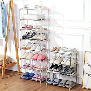 Fouews Small Shoe Rack, Narrow Stackable Shoe Shelf Organizer for Entryway, Doorway and Bedroom Closet (3-Tier, White)