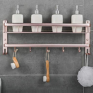 Towel Racks Towel Rack Towel Rail Bath Towel Shelf Bathroom Towel Rack Shelf with Multi Towel Bar, Double Wall-Mounted Towel Holder Rails with Hooks-Pink/60cm Bathroom Decor Towel Rack-Pink-40cm(40cm)