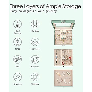 Jewelry Box for Women, Jewerly Case with 2 Drawers, Leather Design Lockable Jewelry Case with, for Necklaces, Earrings, Rings, Bracelet, Gift for Loved Women