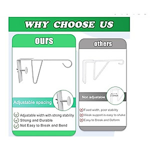 moonoom 2 Pack Adjustable Vinyl Fence Hooks,5 x 10 Inches Durable White Patio Hooks Coated Steel Fence Hangers for Hanging Flower Baskets, Wind Chimes, Planters, Lights (2pcs White)