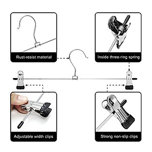 Pants Hangers,GUANJUNE Skirt Hangers with Adjustable Non-Slip Clips Pants Hangers,Space Saving Metal Hangers for Coat Garment Jeans,Hangers for Kids Adults (10 Pack)