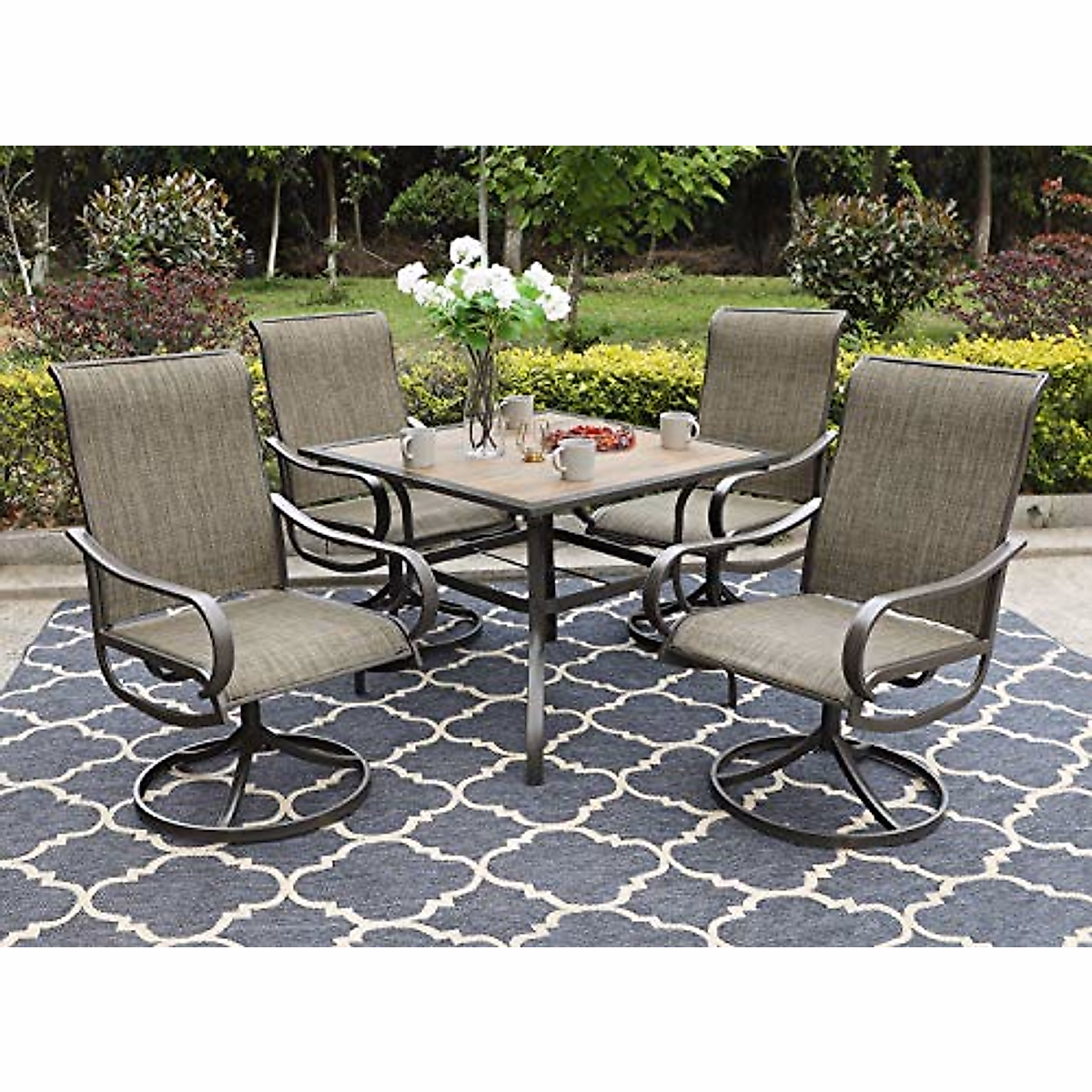 Sophia & William Patio Dining Chairs Set of 2 Patio Swivel Chairs Textilene Support 300lbs Outdoor Chairs for Lawn Garden Backyard Pool Sling Weather Resistant-Brown Frame