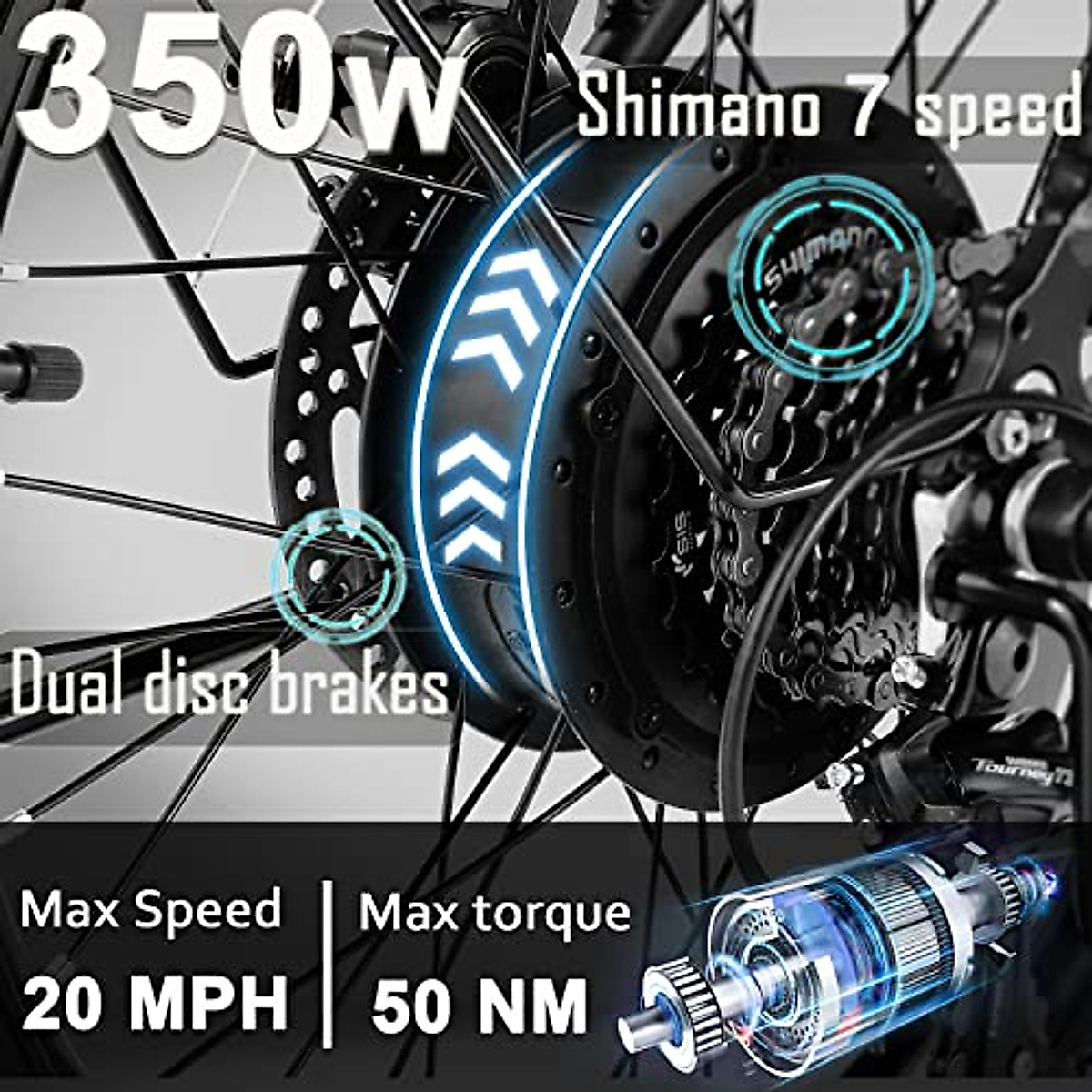 KGK 20'' Folding Electric Bike for Adults Teens Adjustable Height 350W Electric Commuter Bicycle for Women Men Adult Electric Mountain Bike Throttle & Pedal Assist Electric Road Touring Hybrid Ebike