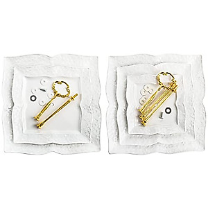 ZEAYEA Set of 2 Ceramic Cupcake Stand, 3 Tier and 2 Tier Porcelain Tiered Cake Stand, White Embossed Dessert Stand, Pastry Serving Tray for Tea Party, Wedding, Birthday