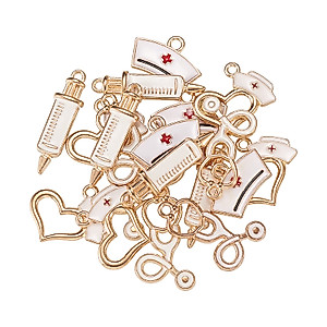 DanLingJewelry 20 Pcs Medical Nurse Charms Echometer Stethoscope Syringe Nurse Cap Pendant Charms for Jewelry Making