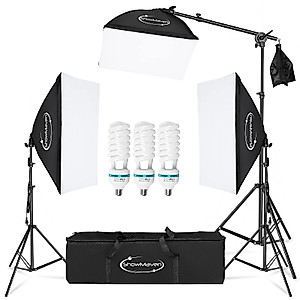 ShowMaven Softbox Lighting Kit Photography- Professional Continuous Light System Photo Lighting Kit with E27 135W Bulbs 5500K Photo Equipment for Portraits Video Shooting