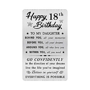MOQIYXL 18th Birthday Card for Daughter, 18 Year Old Gifts for Daughter Engraved Wallet Card