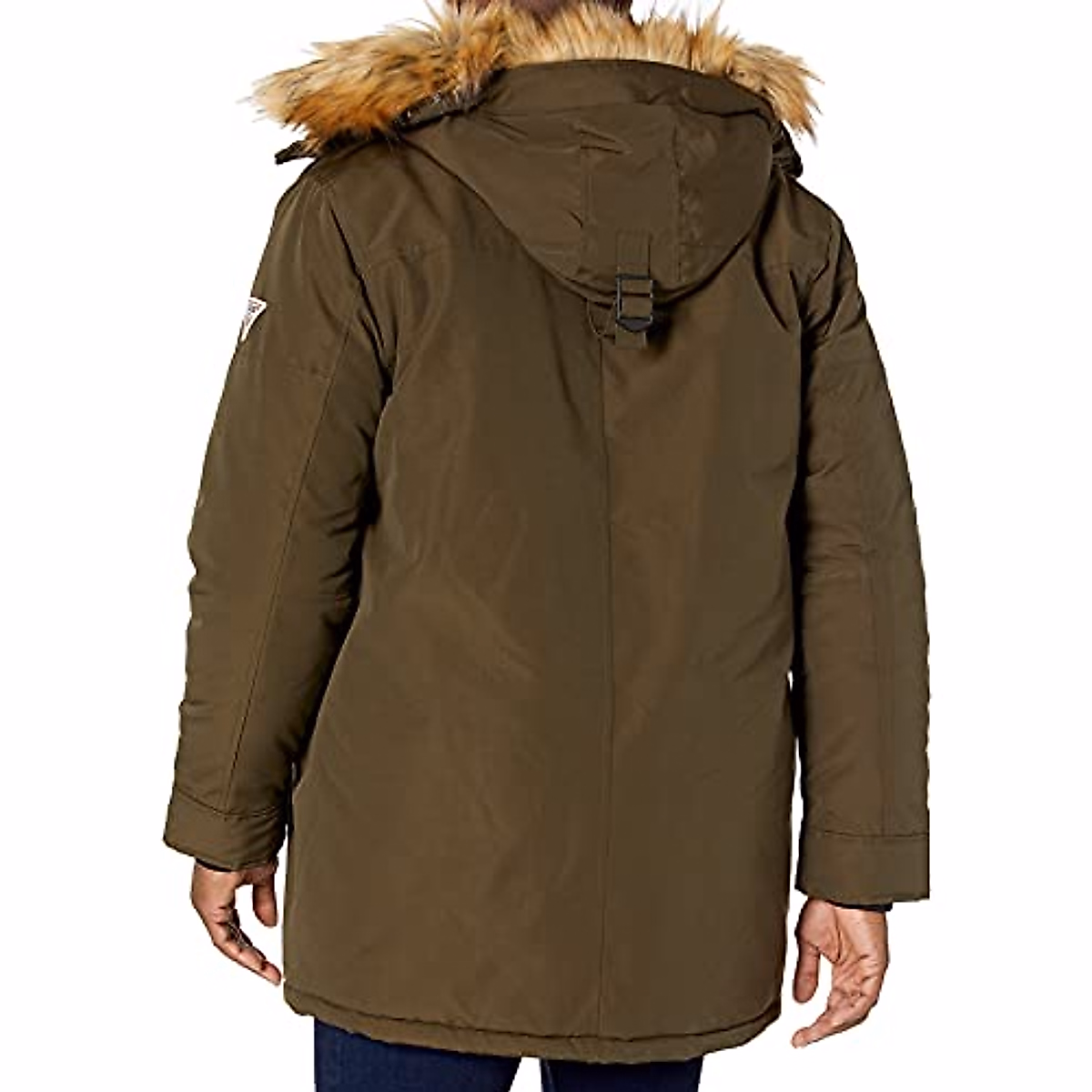 GUESS Men's Heavyweight Hooded Parka Jacket with Removable Faux Fur Trim, Olive, Small