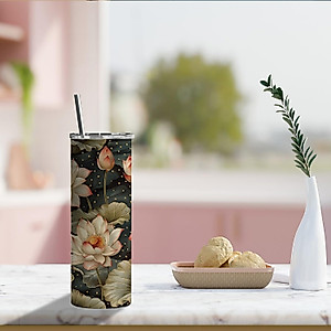 Medpol lotus flowers insulated tumblers，lotus flowers coffee cup Gift，lotus flowers Drinking Glasses-Tea Cup-Coffee Mug tumbler with lid and straw 20 oz insulated tumbler cups