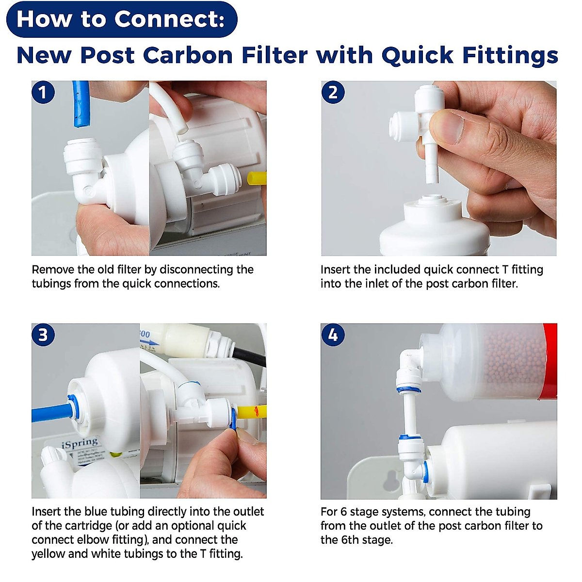 iSpring F4 for Standard Reverse Osmosis RO Systems with Post Carbon 6-Month Replacement Supply Filter Cartridge Pack Set, 4 Count (Pack of 1), White, 4 Piece