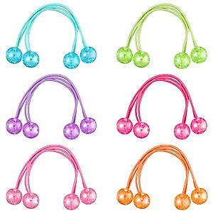 Juinte 6 Pairs Ball Hair Bands, 6 inches Acrylic Butterfly Ponytail Hair Bands, Hair Accessories for Girls Women Kids, Multicolor (12 Count)