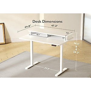 Claiks Standing Desk with Roller Shutter Door, Electric Standing Desk Adjustable Height, Adjustable Standing Desk with Storage Shelves, 48 Inch White