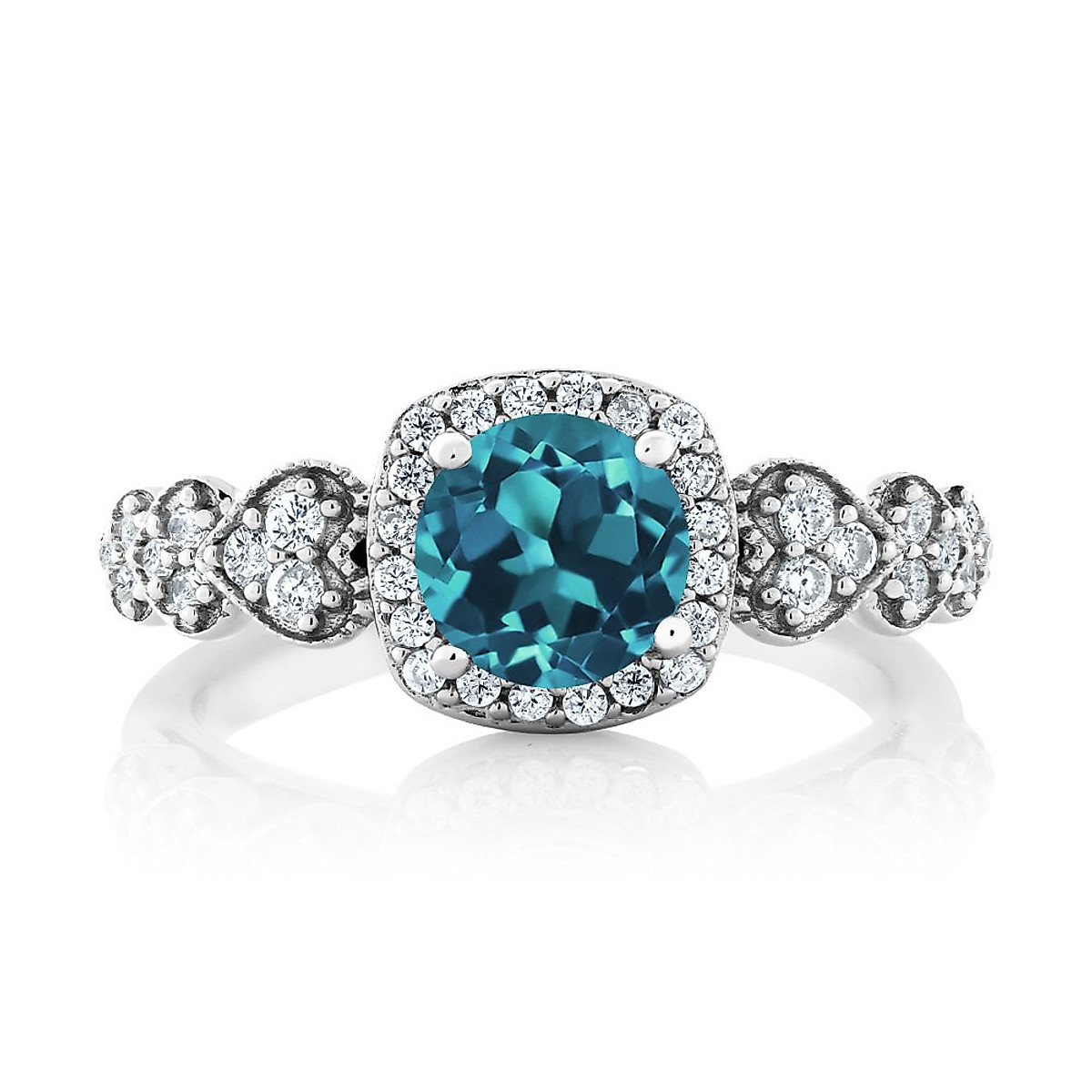 Gem Stone King 925 Sterling Silver London Blue Topaz Engagement Ring For Women (1.07 Cttw, Gemstone Birthstone, Available In Size 5, 6, 7, 8, 9)