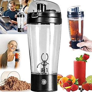 Electric Protein Shaker, Blender Bottle for gym or preworkout, Shaker Water Bottle with Action-Rod Wire Mixer, drink mixer, Shaker Bottles for Protein Mixes With Storage 16oz (black)