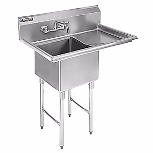 Stainless Steel Kitchen Sink with Faucet - DuraSteel 1 Compartment Commercial Utility Sink w/Right Drainboards - 18" x 18" x 12" Bowl Size - for Restaurant, Laundry, Garage & Backyard - NSF Certified