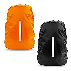LAMA 2 Pack Waterproof Rain Cover for Backpack, Reflective Rucksack Rain Cover for Anti-dust/Anti-Theft/Bicycling/Hiking/Camping/Traveling/Outdoor Activities (1 Pcs Black + 1 Pcs Orange, M)