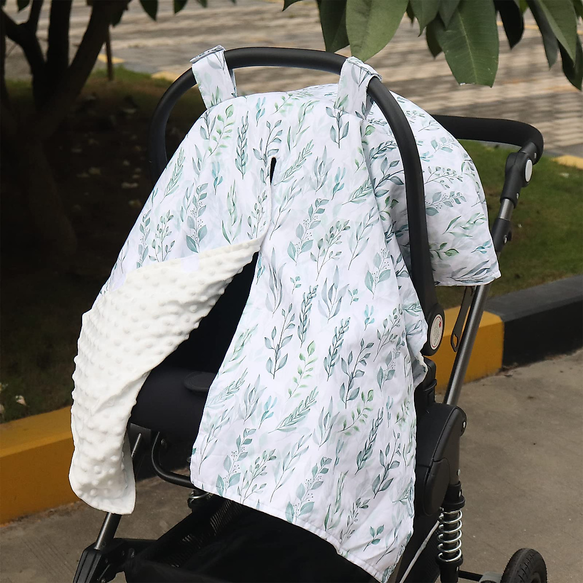 DILIMI Car Seat Covers for Babies, Peekaboo Opening Infant Car Seat Canopy for Baby Boys Girls, 2 in 1 Mom Nursing Breastfeeding Covers, Minky Warm Carseat Canopy for Newborn, Green Leaf